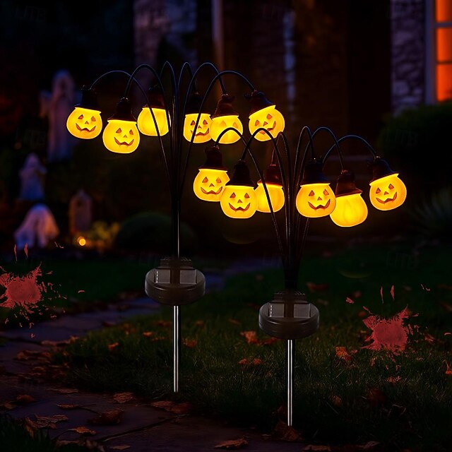 2 Pcs Halloween Landscape Lights Outdoor Waterproof 6 Head Smiling ...