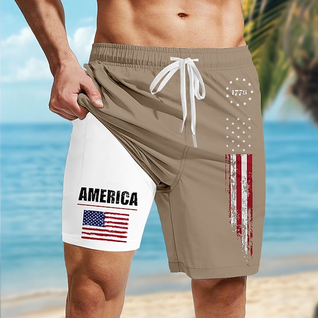 Independence Day Men's American US Flag Patriotic 1776 Lined Shorts 2 ...