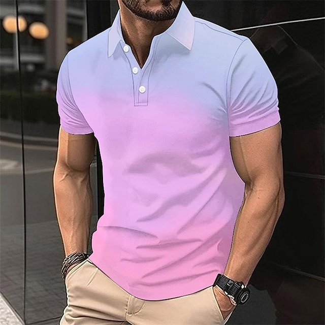Men's Polo Button Up Polos Casual Sports Lapel Short Sleeve Fashion ...
