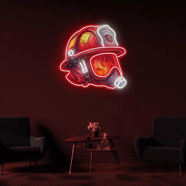Firefighting Helmet Neon Sign, Pop Art Neon Light USB Powered LED ...