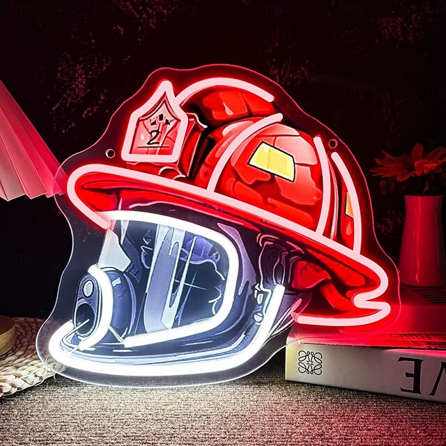Firefighting Helmet Neon Sign, Pop Art Neon Light USB Powered LED ...