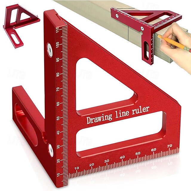3D Multi-Angle Measuring Ruler 45/90 Degree Aluminum Alloy Woodworking ...