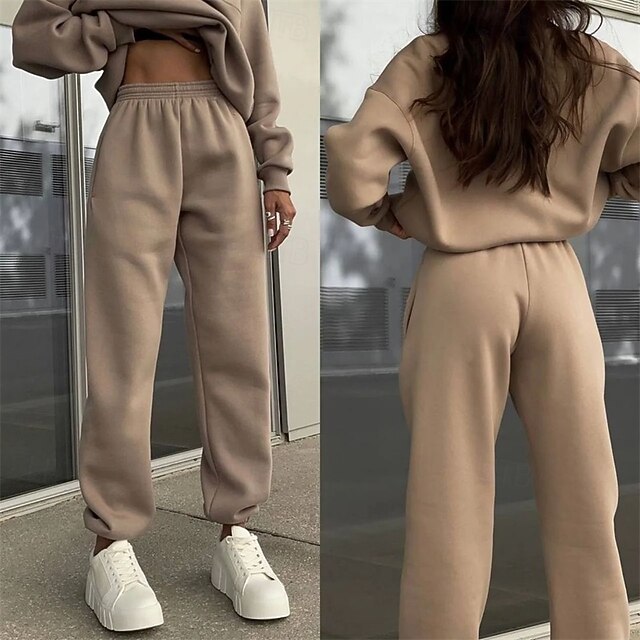 Women's Tracksuit Sweatpants Pullover Sweatshirt Zipper Pocket Solid ...
