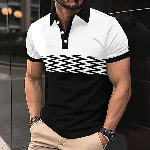 Men's Polo Button Up Polos Casual Sports Lapel Short Sleeve Fashion ...