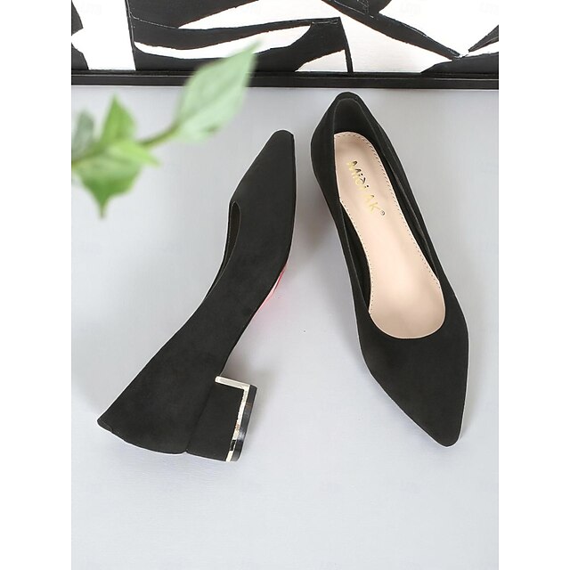 Women's Gray Faux Suede Block Heel Pumps with Pointed Toe, Low Heels ...