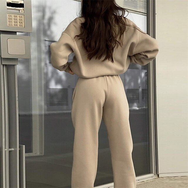 Women's Tracksuit Sweatpants Pullover Sweatshirt Zipper Pocket Solid ...
