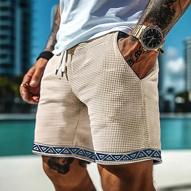 Men's Geometric Triangle Waffle Shorts Sweat Shorts Casual Shorts Mid ...