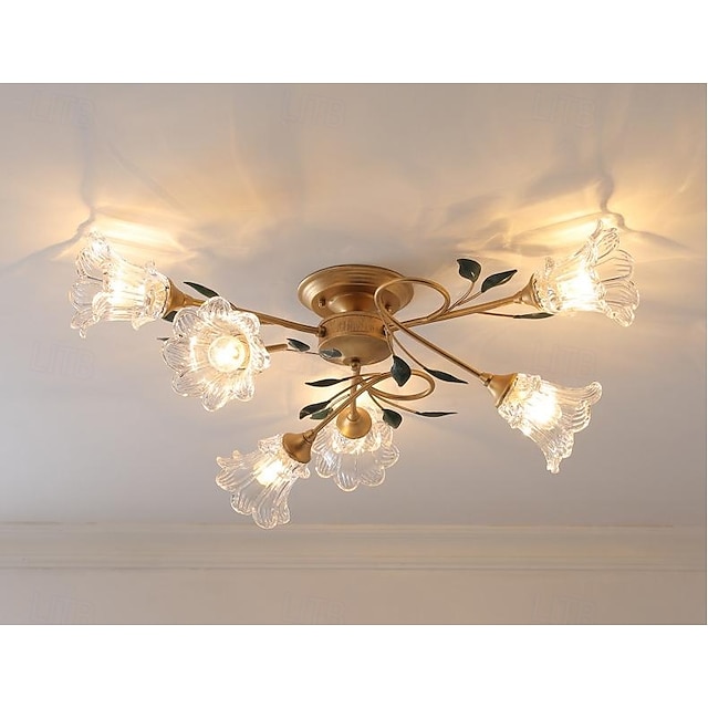 6/8/10-Light Floral Ceiling Light, Vintage Tulip Flower Semi-Flush ...