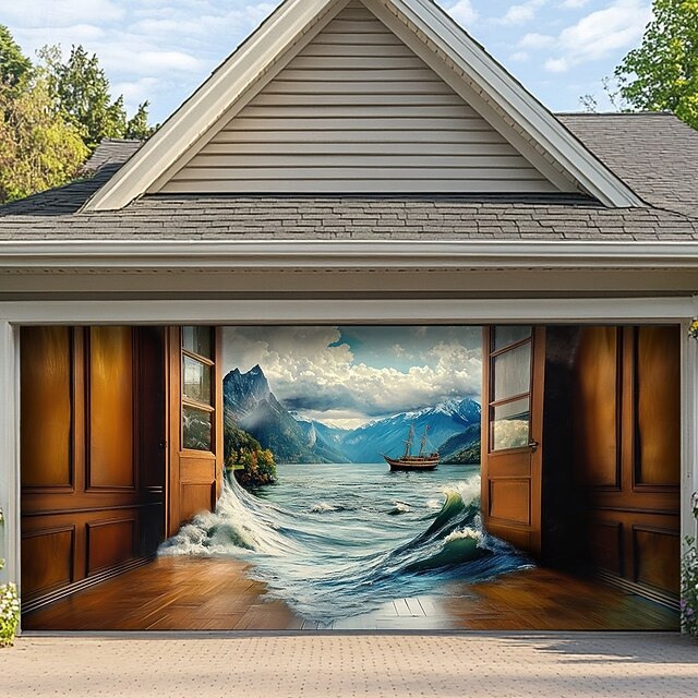 Door Decorations Garage Door Cover Ocean Boat Outdoor Banner Large ...