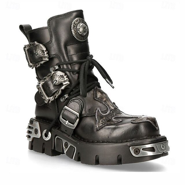 Men's Gothic Punk Combat Boots Premium Cowhide Leather with Buckles ...