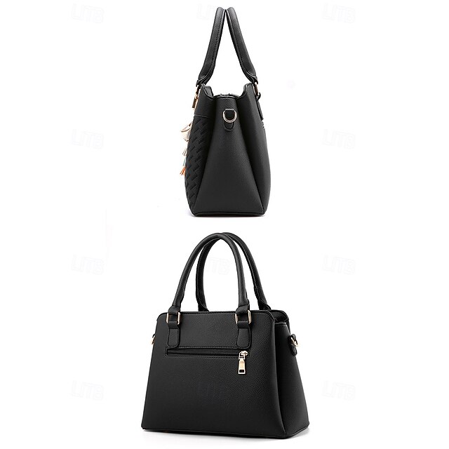 Women's Faux Leather Handbag with Tassel Charm and Textured Panels ...