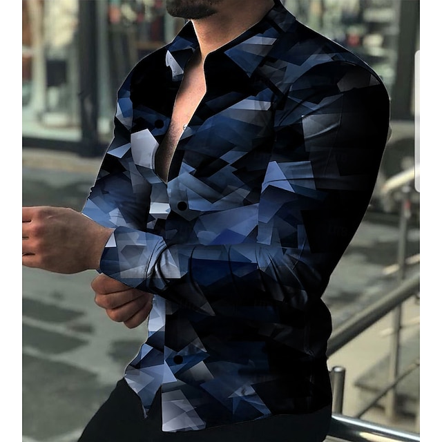 Men's Color Block Geometric Pattern Geometry Shirt Button Up Shirt Long ...