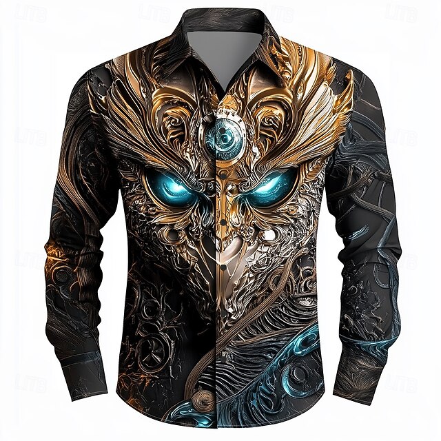 Men's Cyber Gothic Shirt Button Up Shirt Long Sleeve Cyberpunk Holiday ...
