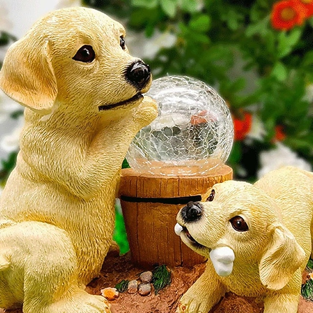 1 Pc Outdoor Solar Waterproof Two Puppies Luminous Spherical Statue ...
