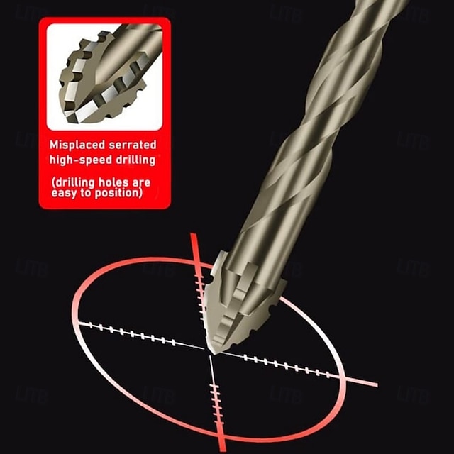 Four-Flute Sawtooth Eccentric Drill Bit Set for Tile, Concrete, and ...