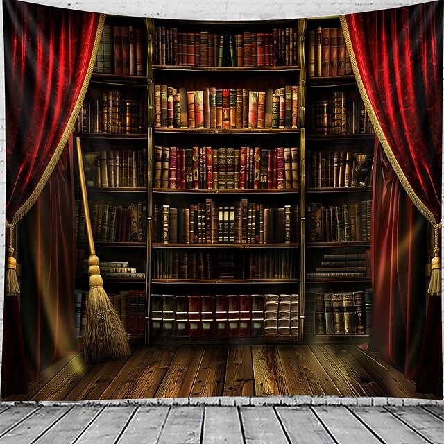 Gothic Window View Wall Tapestry – Red Curtain Stage with Spooky ...