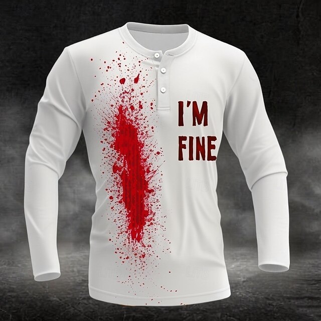 Men's Halloween Blood Splatter Funny Blood stains I'M FINE Henley Shirt ...