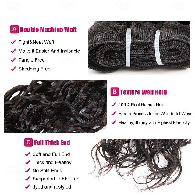 Water Wave Human Hair Weave Extension 3 Bundles With Closure 4x4 Lace ...