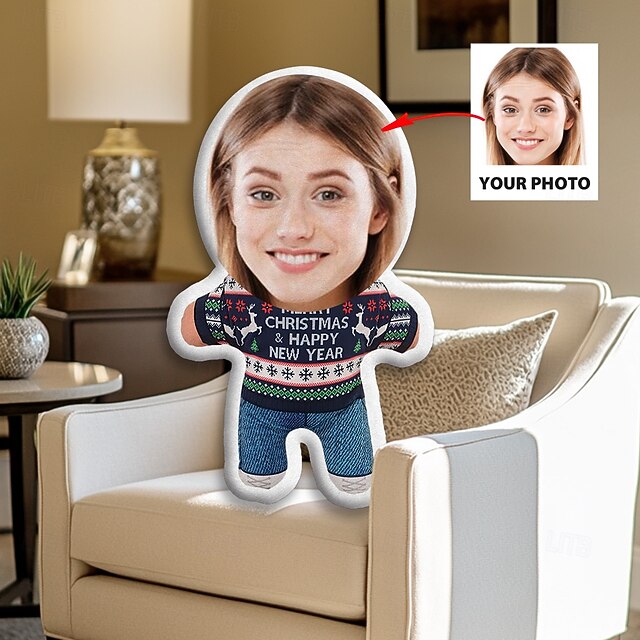 Christmas Custom Face Pillow Personalized Photo Minime Throw Pillow Humanoid Cushion Funny Gag ...