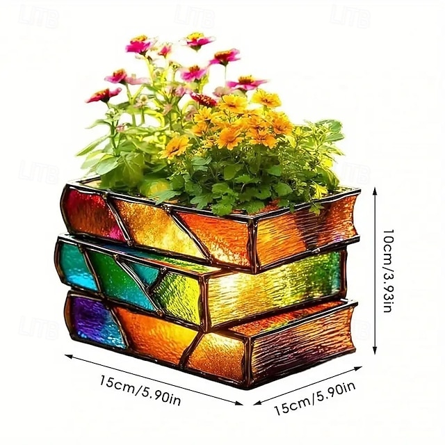 Stacked Book Flower Pot 3/4 Layer Bookshelf Planter Resin Book Shaped ...