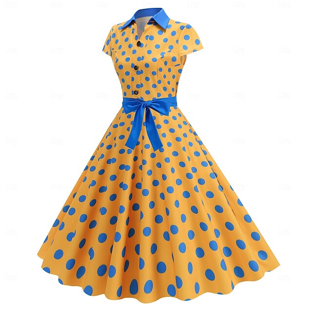 Retro Vintage 1950s Rockabilly Midi Swing Dress Flare Dress Shirt Dress ...
