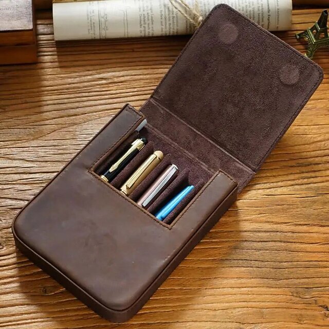 Vintage Genuine Leather Pen Box Case With 6 Slots Removable Pen Tray ...