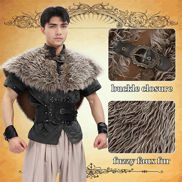 Retro Vintage Medieval Renaissance Cape Shawls Faux Fur Costume Warrior ...