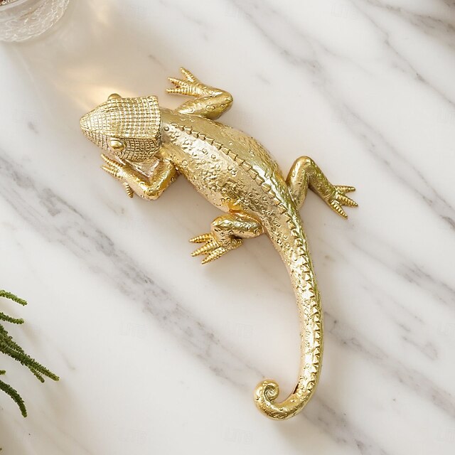 Vintage Gold Lizard Wall Hanging Decor, European Style Resin Gecko Wall ...