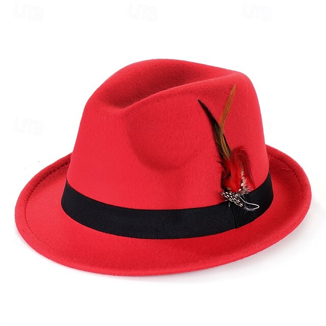 Men's Fedora Hat Oktoberfest Hat Black Wine Polyester Feather Fashion ...