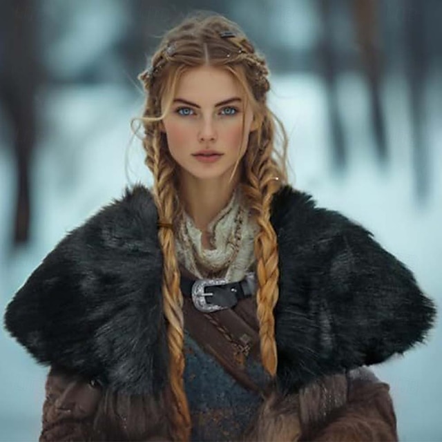 Retro Vintage Medieval Renaissance Cape Shawls Faux Fur Costume Warrior ...