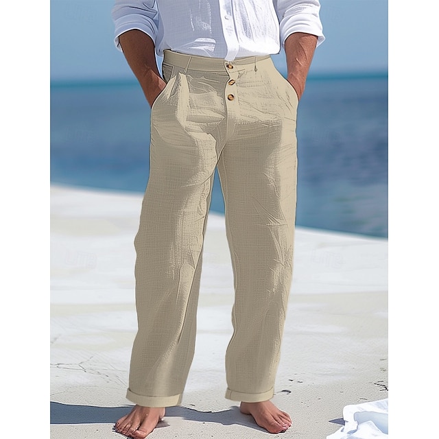 Men's Linen Pants Trousers Summer Pants Beach Pants Front Pocket ...