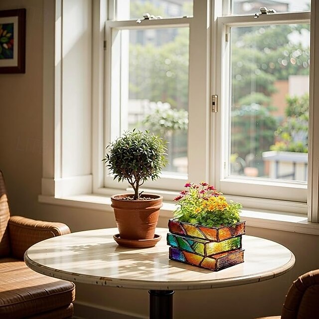 Stacked Book Flower Pot 3/4 Layer Bookshelf Planter Resin Book Shaped ...