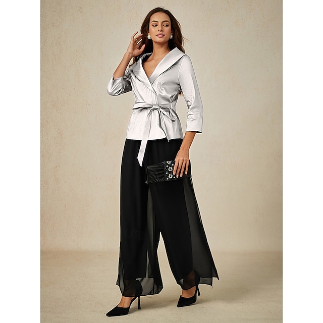 Women's Blouse Evening Tops Tie Front Elegant Metallic Stylish 3/4 ...