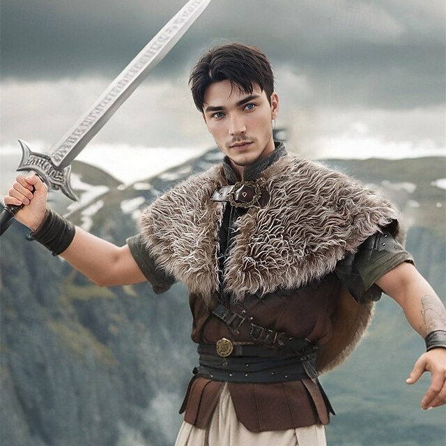 Retro Vintage Medieval Renaissance Cape Shawls Faux Fur Costume Warrior ...