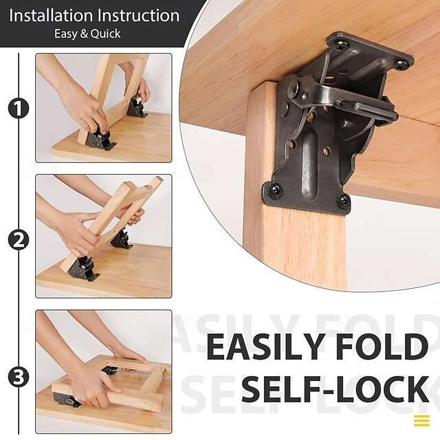 2 Pcs Heavy Duty Folding Table Leg Brackets with Self Locking Hinges 90 ...