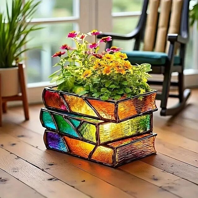Stacked Book Flower Pot 3/4 Layer Bookshelf Planter Resin Book Shaped ...