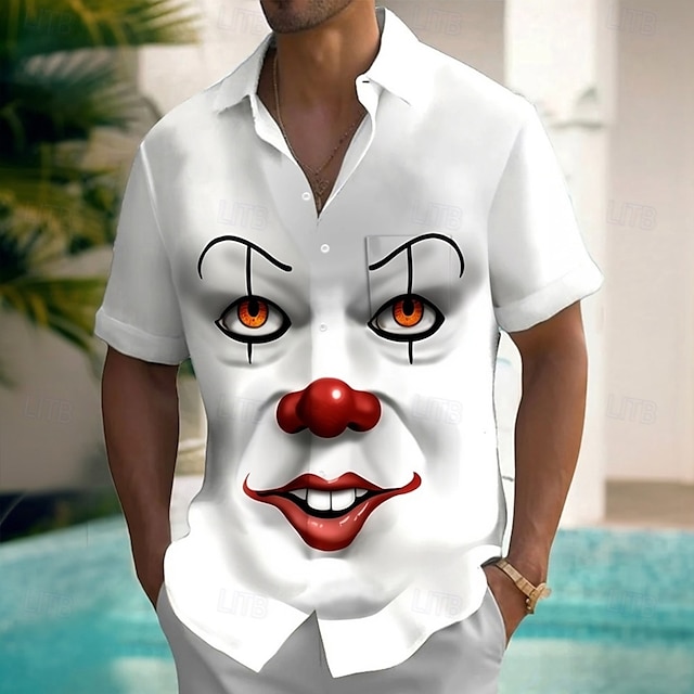 Men's Creepy Clown Funny Clown Shirt Summer Shirt Button Up Shirt Short ...
