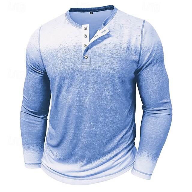 Men's T Shirt Henley Shirt Henley Top Long Sleeve Gradient Vintage ...