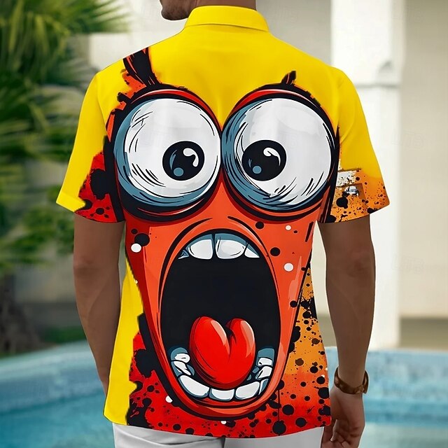 Men's Cartoon Funny Big Eyes Shirt Summer Shirt Button Up Shirt Short ...