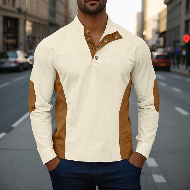 Men's Sweatshirt Button Up Hoodie Apricot Black White Red Blue Standing ...
