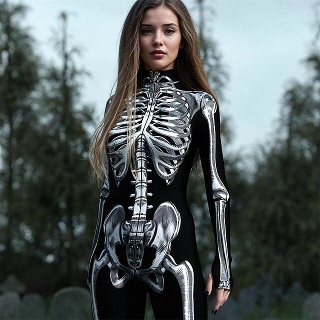 Bodysuit Full Body Catsuit Skull Skeleton Scary Costume Kid's Adults ...