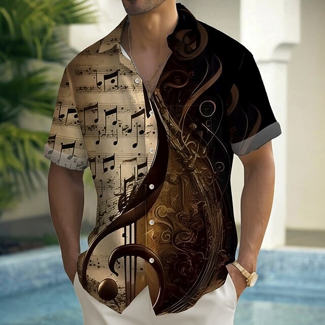 Men's Boardmasters Guitar Musical Notes Shirt Summer Shirt Button Up ...