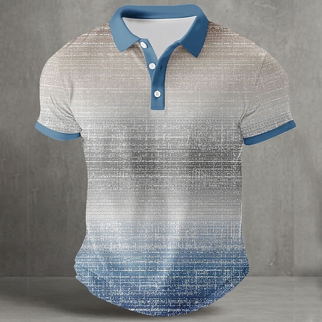 Men's Gradient Geometic Polo Sports Polo Shirts Short Sleeve Polo ...
