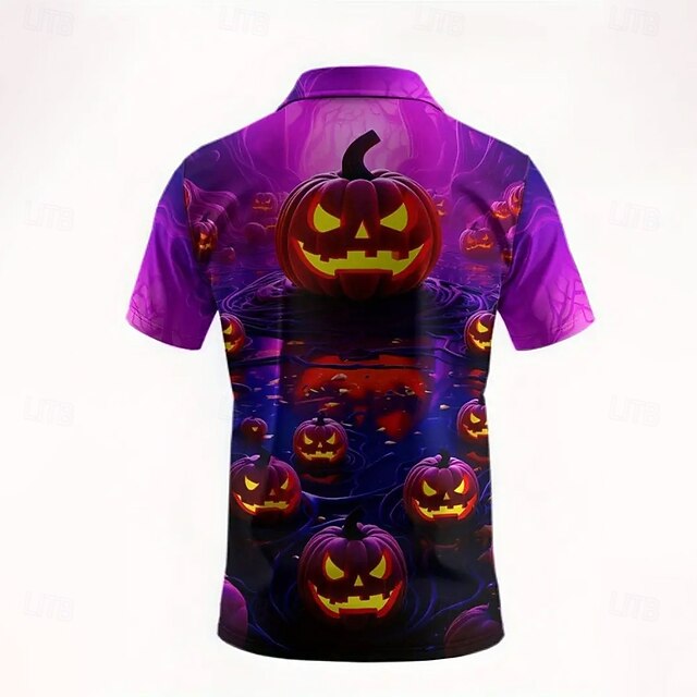 Halloween Men's Pumpkin Polo Short Sleeve Polo Shirts Collared Shirts ...