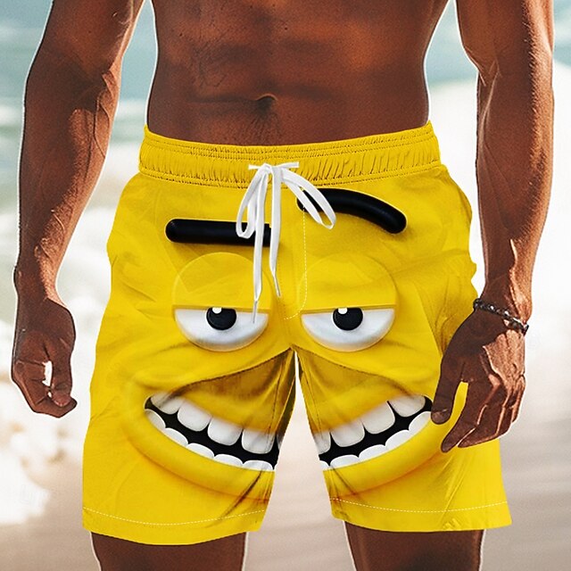 Men's 3D Cartoon Smile Face Swim Trunks Swim Shorts Board Shorts Mid ...