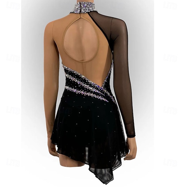 Figure Skating Dress Women's Girls' Ice Skating Dress Black Open Back ...