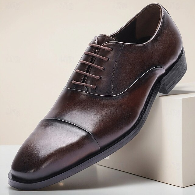 Men's Brown Leather Oxford Dress Shoes – Classic Lace-Up Business ...