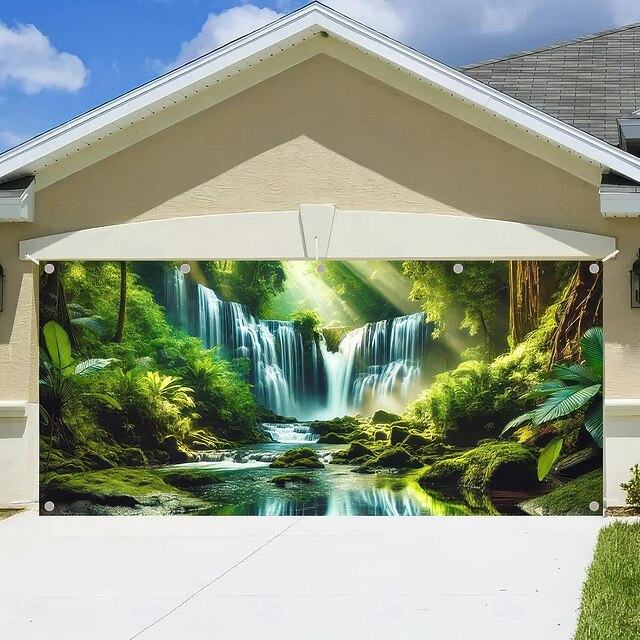 Garage Door Cover Large Hanging Backdrop Waterfall Jungle Forest Rustic ...