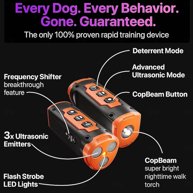 Dog Bark Deterrent Device 3X Ultrasonic Anti Barking 6 Training Modes ...