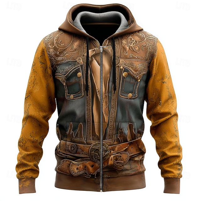 Men's Cowboy Costume Hoodie Jacket Sweatshirt Western Cowboy All Over ...
